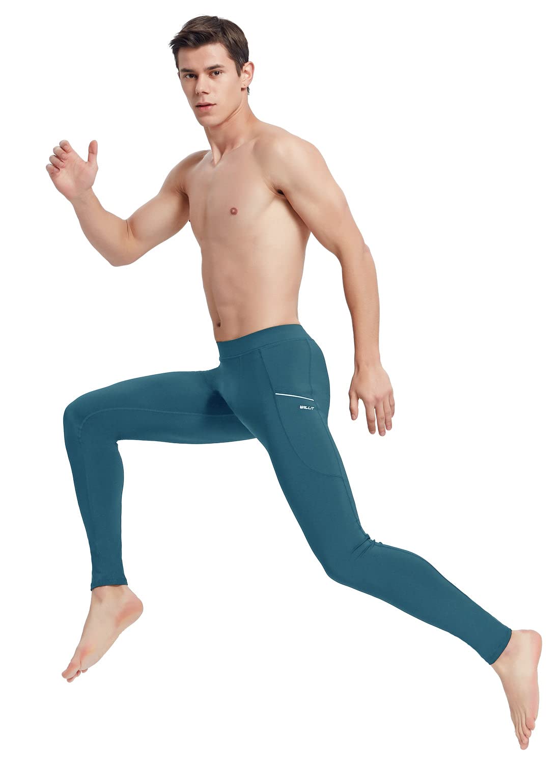 Willit Men's Active Yoga Leggings Pants Running Dance Tights with Pockets Cycling Workout Pants Quick Dry Dark Blue M