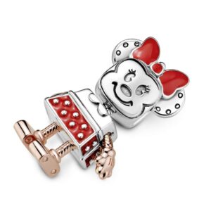 Pandora Disney Minnie robot sterling silver Rose charm with red enamel