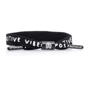 rastaclat motivational bracelet for men and women of all ages - positive vibes black bracelet | adjustable stackable single lace bracelet made by hand (medium/large)