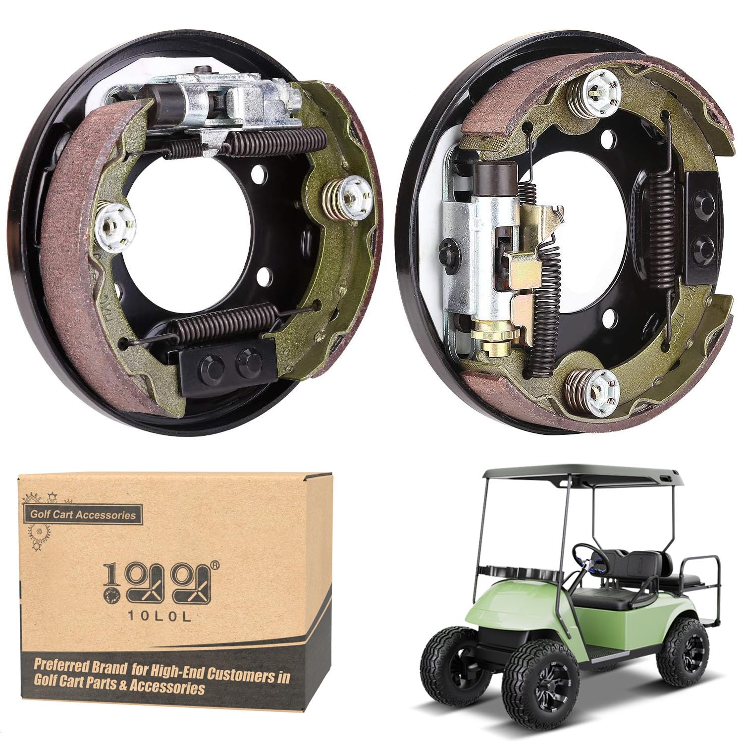 10L0L Brake Assembly for EZGO TXT PDS, Yamaha G14 G16 G19 G20 G21 G22 Golf Cart, Driver Side and Passenger Side, includes Brake Shoes, OEM# 70998-G01 70998-G02