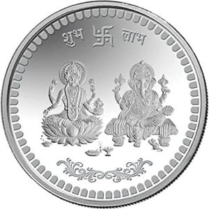 **silver coin ganesha + lakshmi 10 gms item location usa ideal for a return gift, house warming gift, good luck gift, diwali gift, ganesh chaturathi gift.