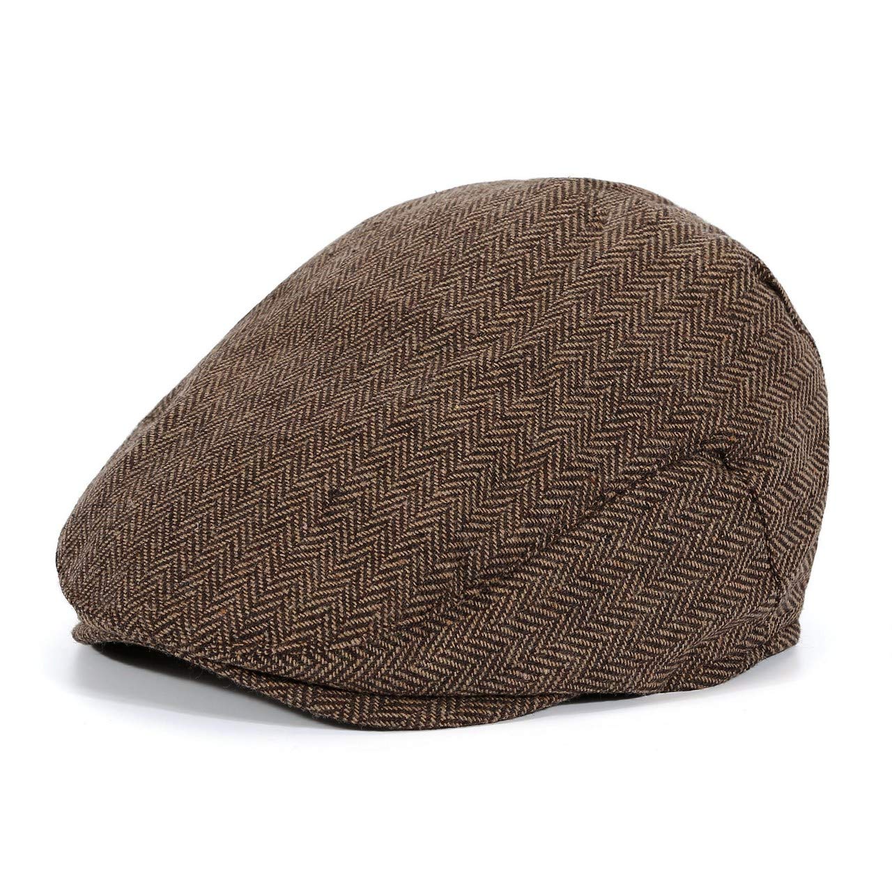 FALETO Men's Herringbone Wool Blend Flat Ivy Newsboy Hat Gatsby Cabbie Cap