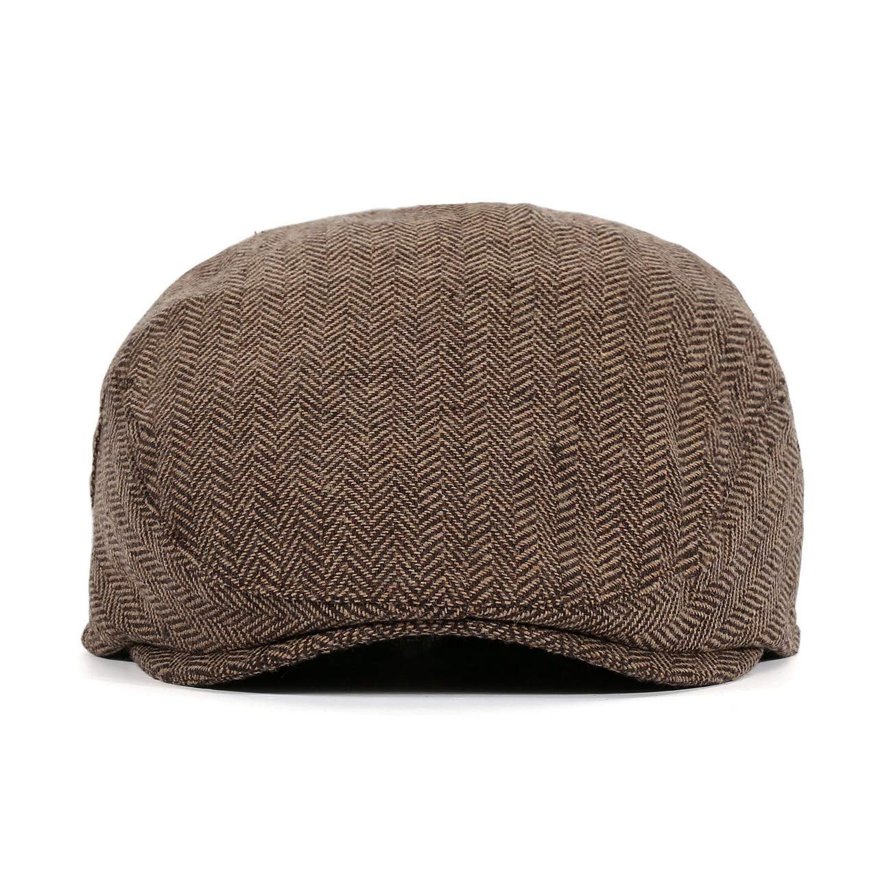 FALETO Men's Herringbone Wool Blend Flat Ivy Newsboy Hat Gatsby Cabbie Cap