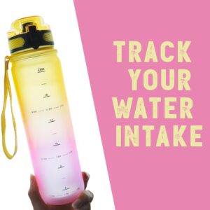 Live Infinitely 24 oz Water Bottle with Time Marker - Insulated Measured Water Tracker Screen - BPA Free Gym Water Bottle - Locking Flip Top Lid, Rubberized (Sunset, 24oz)