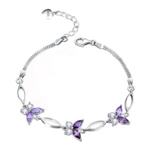 nieboa s925 sterling silver purple butterfly bracelets for women,anniversary jewelry gift for women mother wife friend(purple)