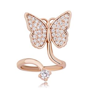 topgrillz 14k gold plated iced out butterfly adjustable finger tip ring for women novelty fashion jewelry (rose gold)