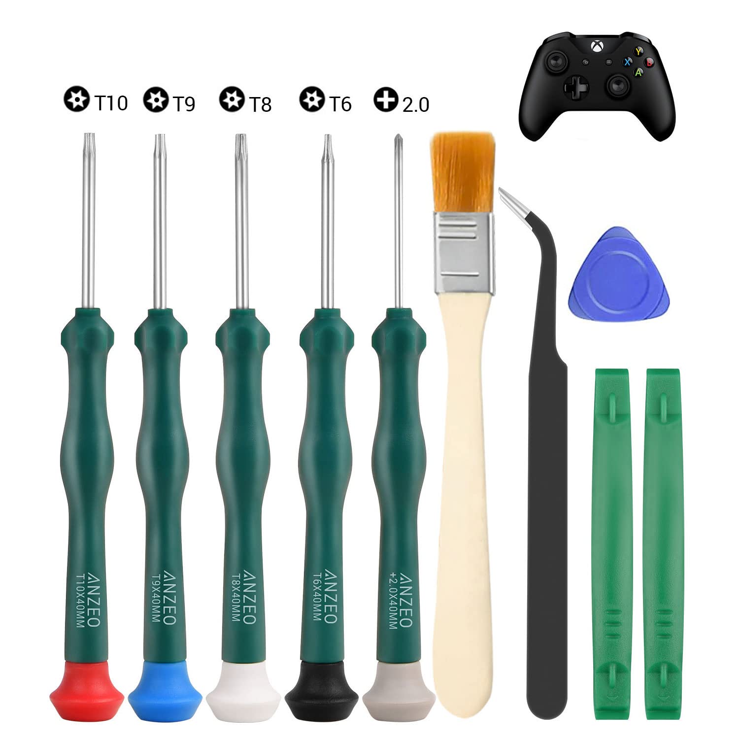 JAOYSTII T6 T8 T9 T10 Xbox One Screwdriver Set, 9 in 1 Torx Security Screwdriver Repair Tool Kits for Xbox One/Xbox 360/PS3/PS4/PS5 Controller, Including Brush, Tweezers & Opening Pry Tools