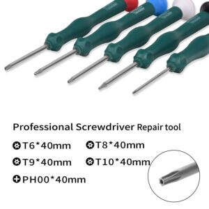 JAOYSTII T6 T8 T9 T10 Xbox One Screwdriver Set, 9 in 1 Torx Security Screwdriver Repair Tool Kits for Xbox One/Xbox 360/PS3/PS4/PS5 Controller, Including Brush, Tweezers & Opening Pry Tools