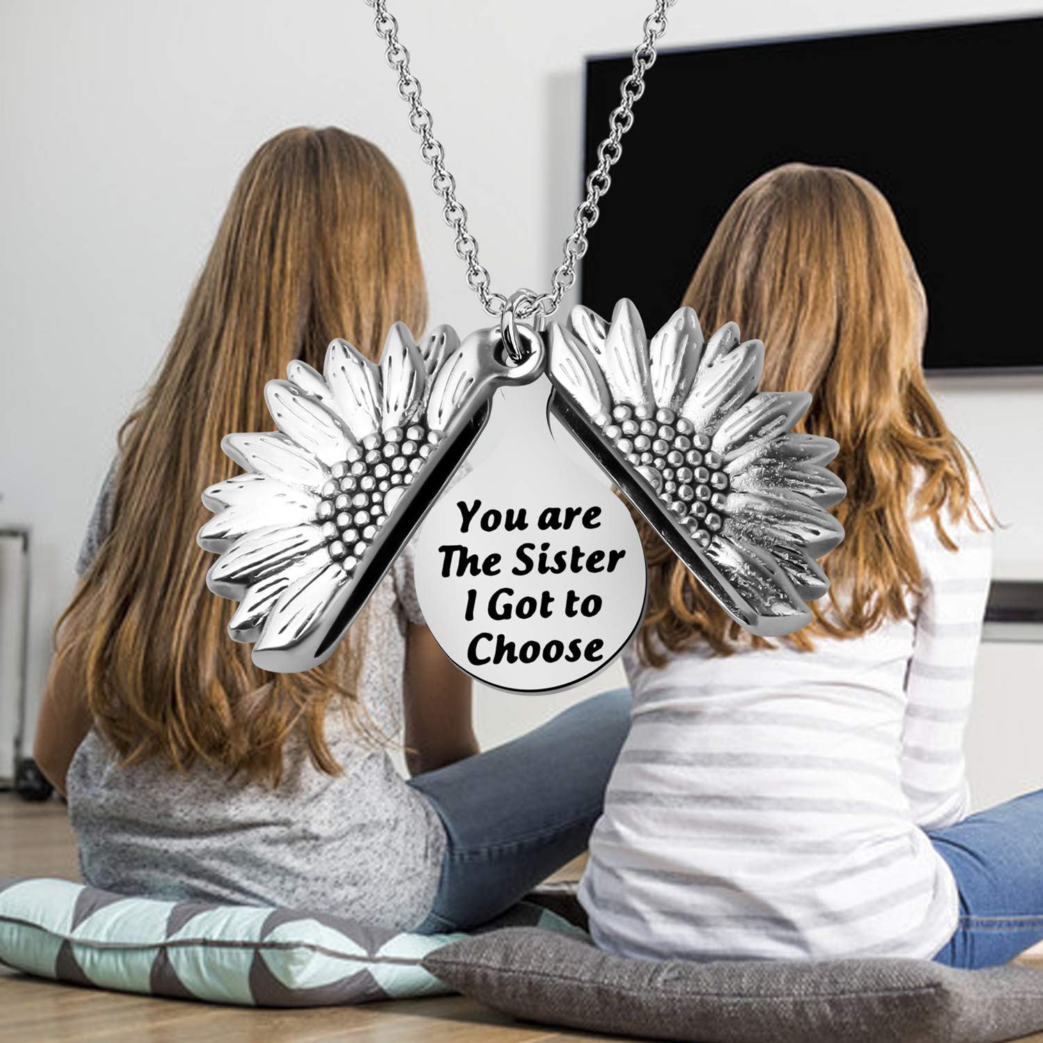 LQRI Sister Gift from Sister Best Friend Sunflower Necklace You Are The Sister I Got to Choose Sunflower Pendent Necklace（silver