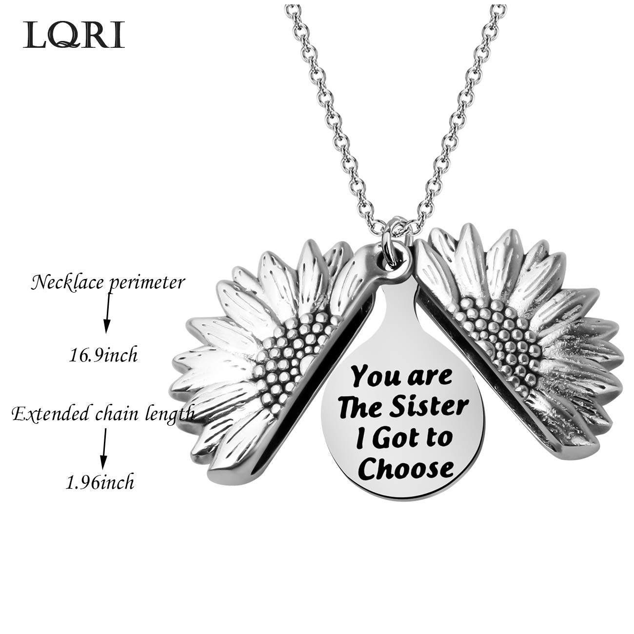 LQRI Sister Gift from Sister Best Friend Sunflower Necklace You Are The Sister I Got to Choose Sunflower Pendent Necklace（silver