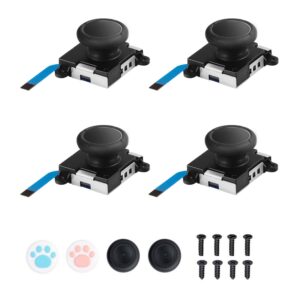 joycon joystick replacement 4 pack, replacement joystick analog thumb stick for switch joy-con controller & switch lite, left/right analog joystick with thumbstick grips & screws