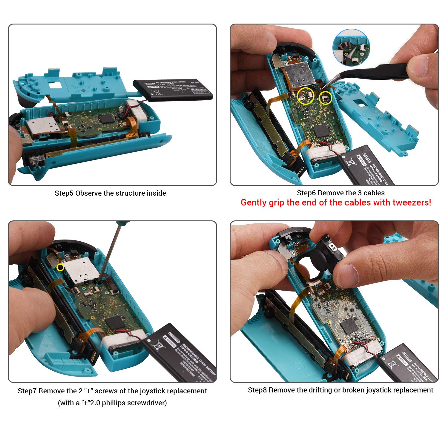 Joycon Joystick Replacement 4 Pack, Replacement Joystick Analog Thumb Stick for Switch Joy-Con Controller & Switch Lite, Left/Right Analog Joystick with Thumbstick Grips & Screws