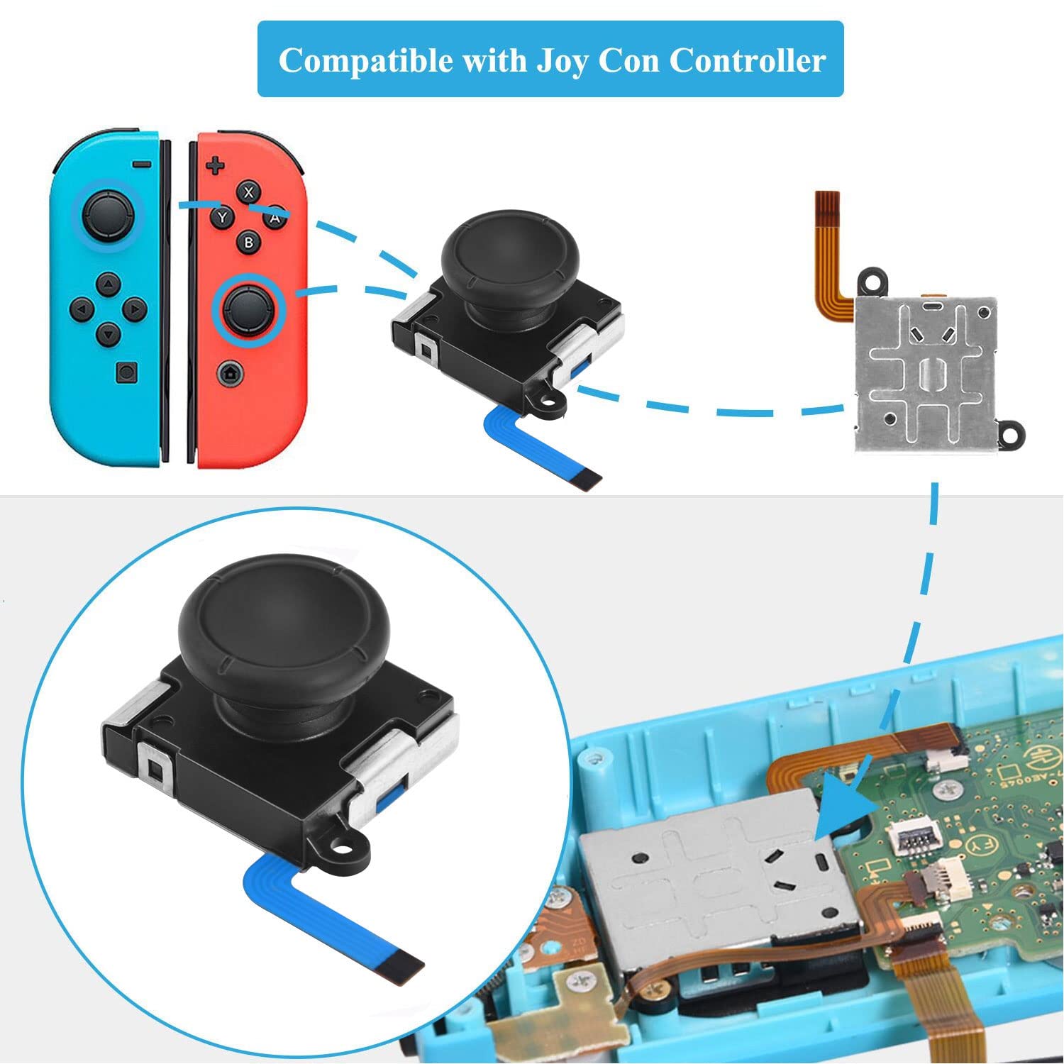 Joycon Joystick Replacement 4 Pack, Replacement Joystick Analog Thumb Stick for Switch Joy-Con Controller & Switch Lite, Left/Right Analog Joystick with Thumbstick Grips & Screws