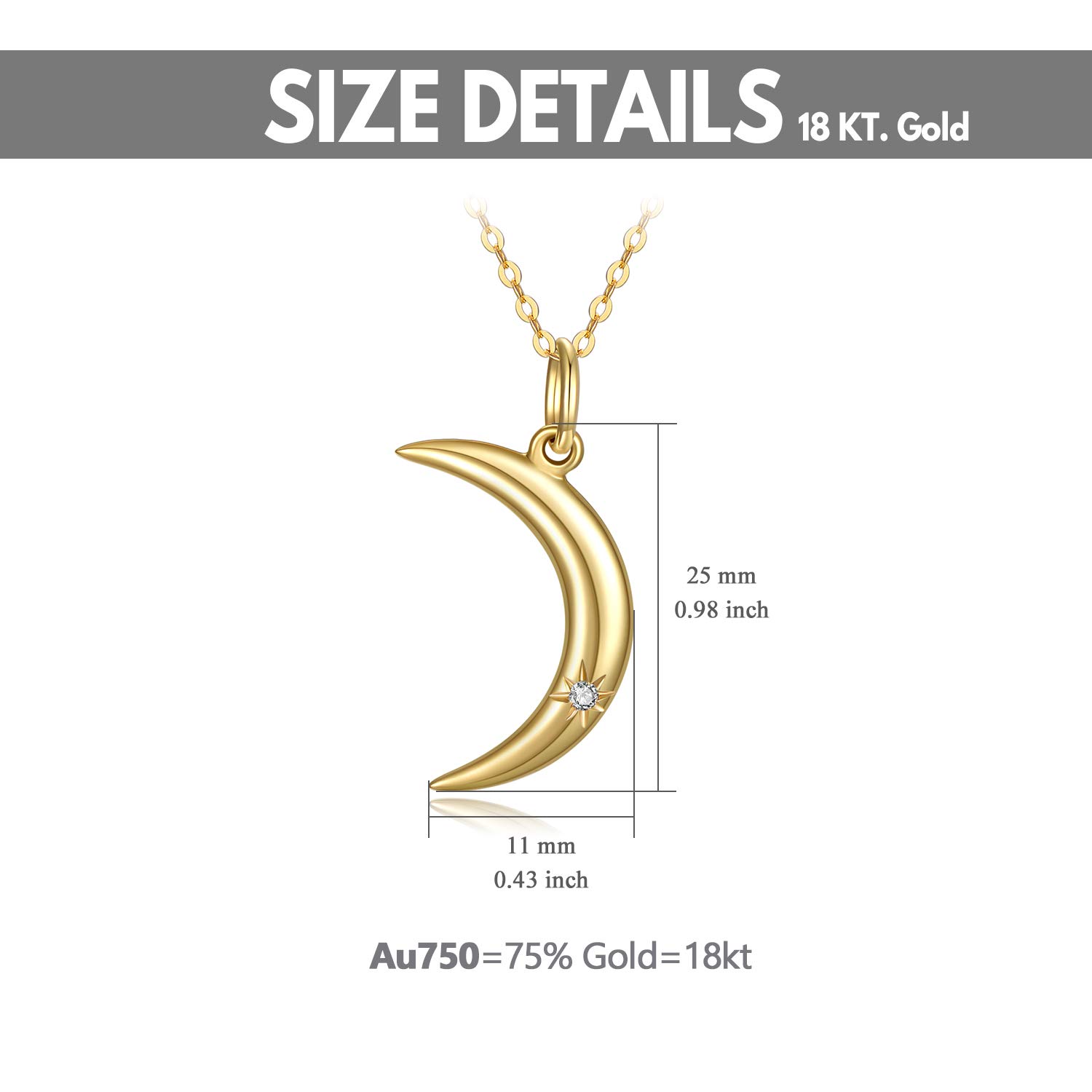 SISGEM 14K Gold Natural Diamond Moon Pendant Necklaces Jewelry Anniversary Presents for Women, Wife, Mom,16"+2"