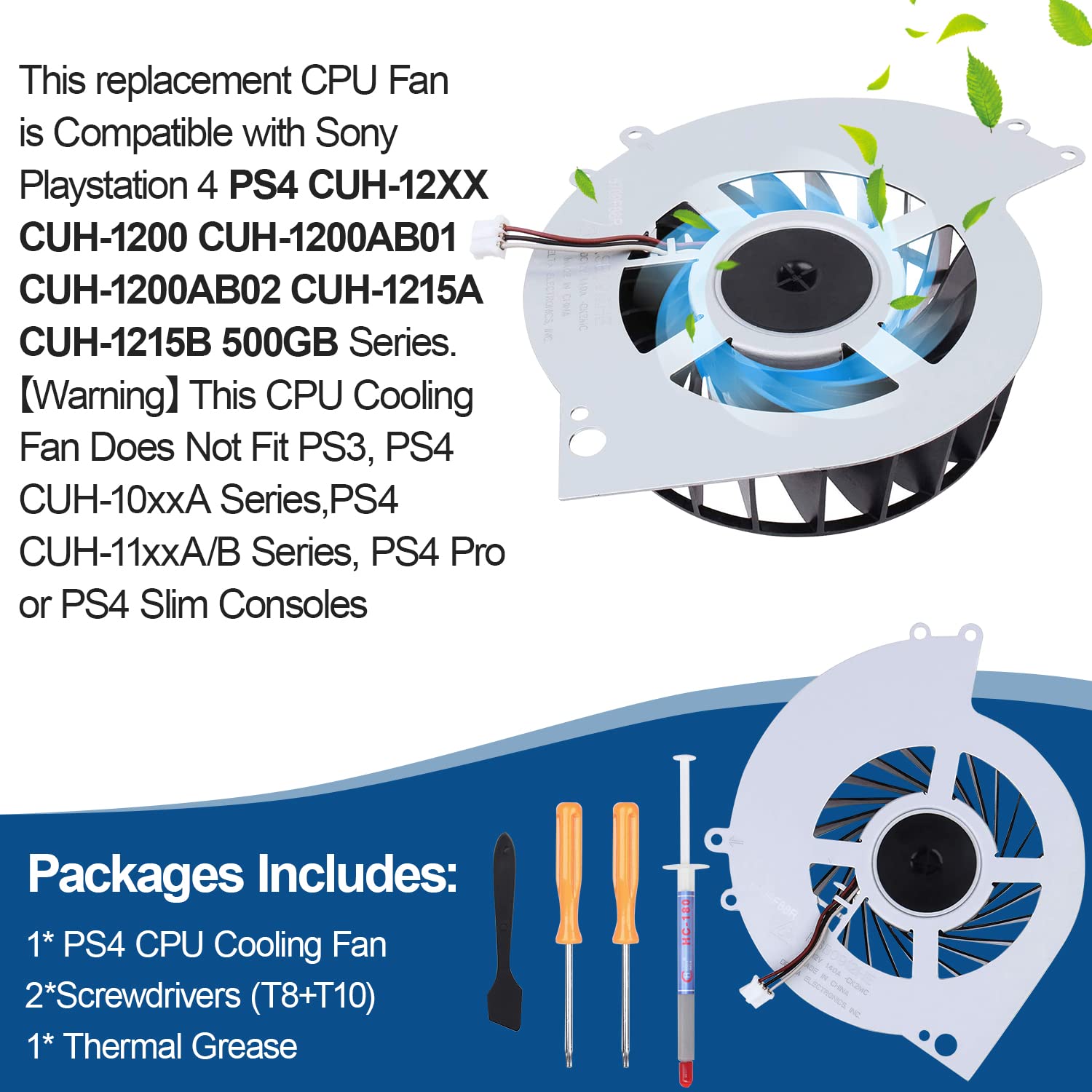 YEECHUN PS4 CPU Cooling Fan Replacement for Sony PlayStation 4 CUH-12XX CUH-1200 CUH-1200AB01 CUH-1200AB02 CUH-1215A CUH-1215B KSB0912HE-CK2MC + Full Tools