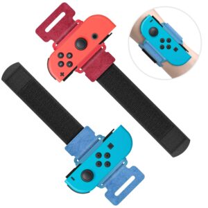 wrist bands compatible with just dance 2025 2024 2023 & for zumba burn it up for joy con, 2 pack adjustable elastic straps for nintendo switch & oled controllers game for adults and kids red/blue