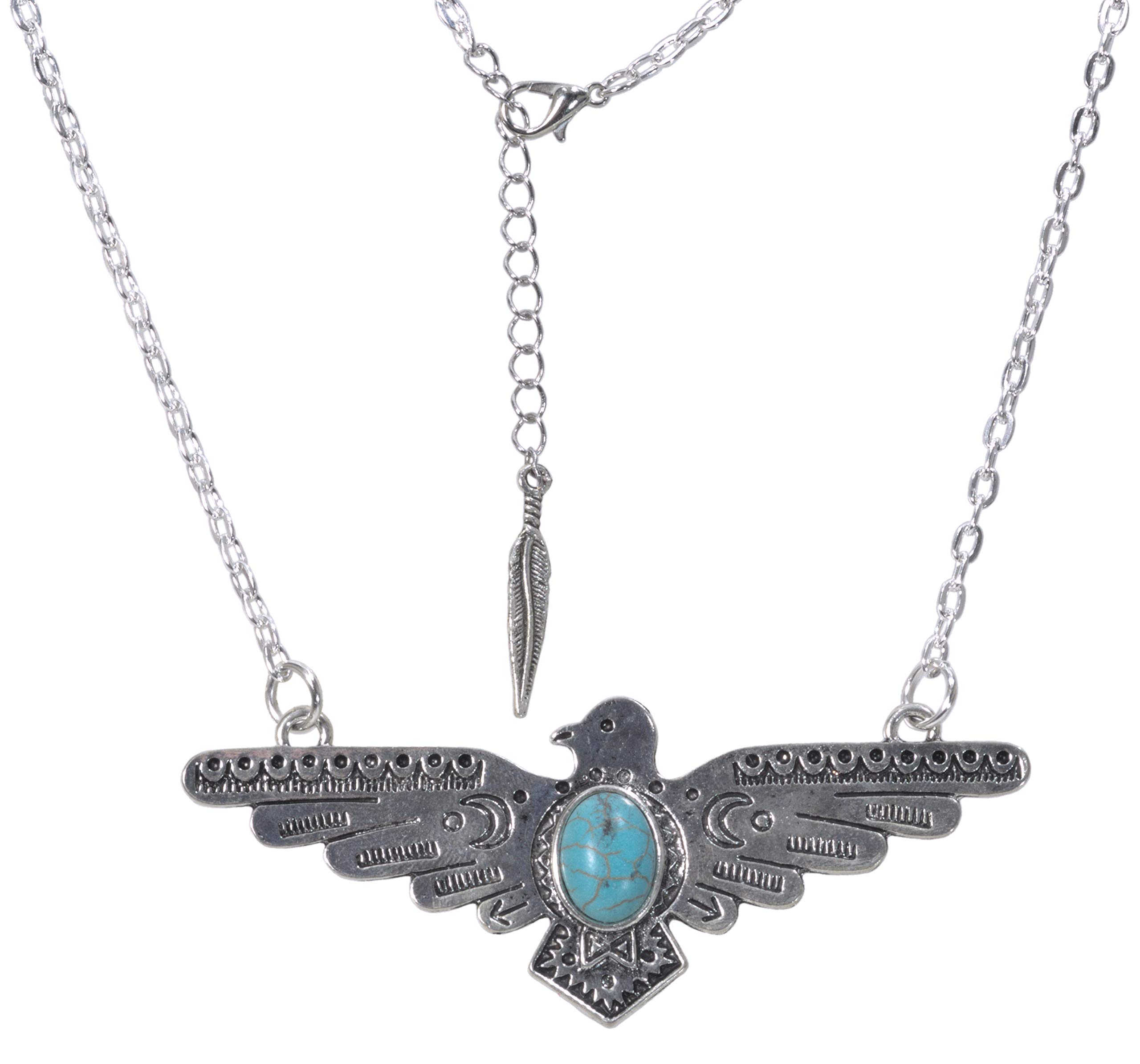 ViciBeads Necklace, Big and Bold 3"+ Southwestern Thunderbird with Turquoise Magnesite Antique Silver Colored (Not tarnished) Pendant with Chain 23"+GIFT BAG