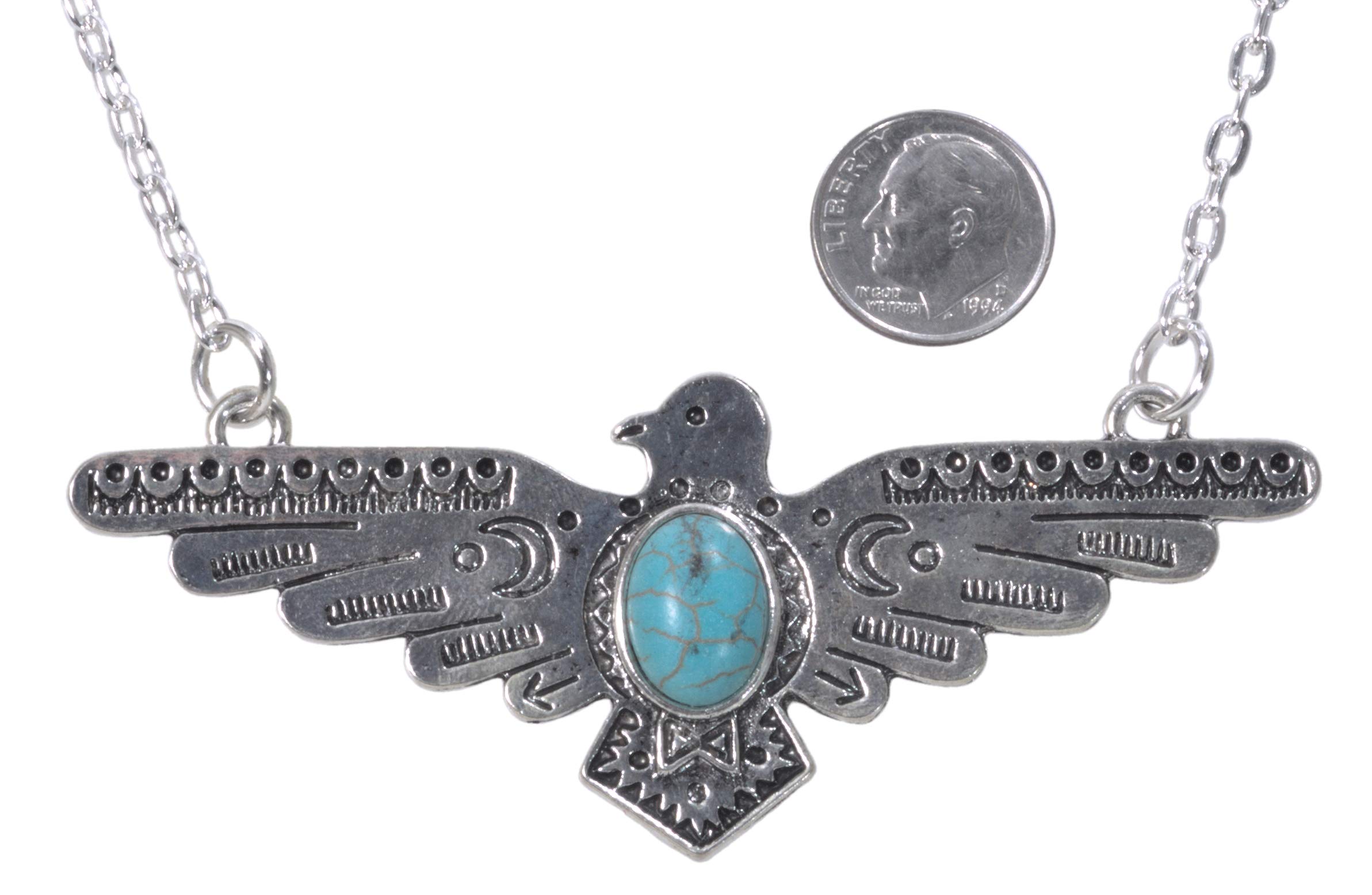 ViciBeads Necklace, Big and Bold 3"+ Southwestern Thunderbird with Turquoise Magnesite Antique Silver Colored (Not tarnished) Pendant with Chain 23"+GIFT BAG