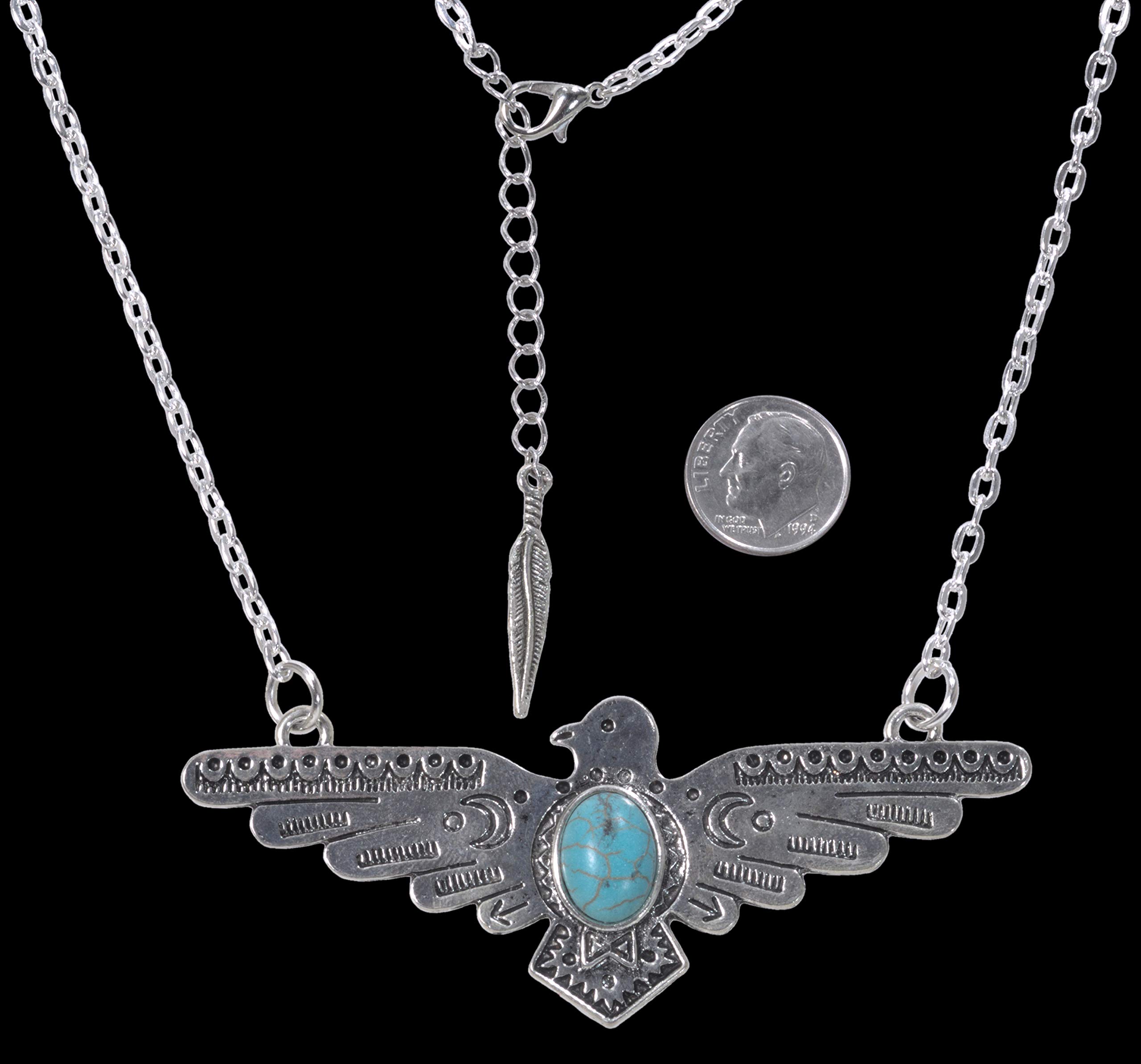 ViciBeads Necklace, Big and Bold 3"+ Southwestern Thunderbird with Turquoise Magnesite Antique Silver Colored (Not tarnished) Pendant with Chain 23"+GIFT BAG