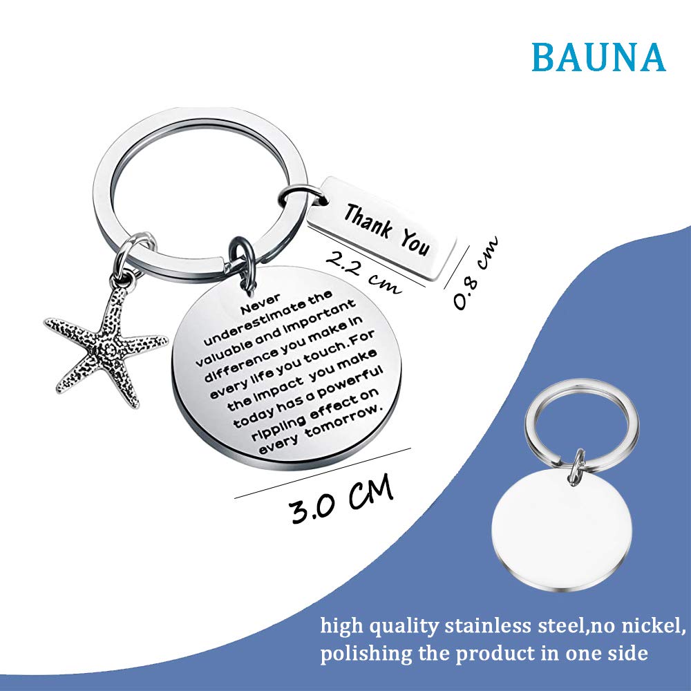 BAUNA Starfish Keychain Never Underestimate The Valuable And Important Difference You Make Social Worker Thank You Gift Volunteers Jewelry (Starfish Keychain)