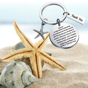 BAUNA Starfish Keychain Never Underestimate The Valuable And Important Difference You Make Social Worker Thank You Gift Volunteers Jewelry (Starfish Keychain)