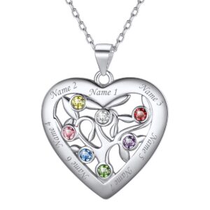 u7 mother necklace with 7 birthstones and names engraved sterling silver heart pendant necklace family friendship gift necklaces