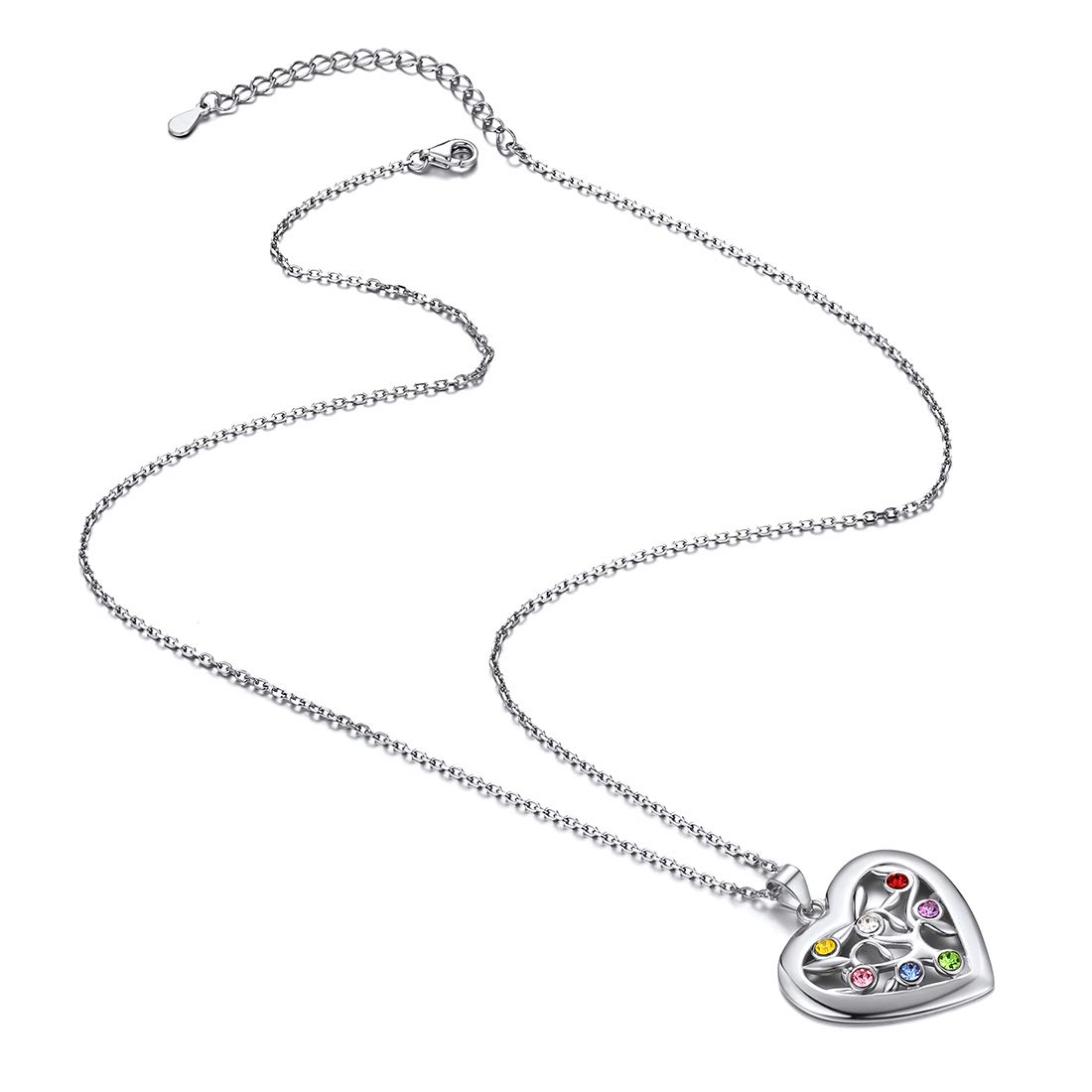 U7 Mother Necklace with 7 Birthstones and Names Engraved Sterling Silver Heart Pendant Necklace Family Friendship Gift Necklaces