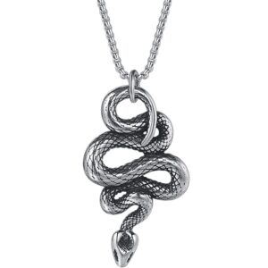 jude jewelers retro vintage stainless steel snake style statement cocktail party pendant necklace (grey)