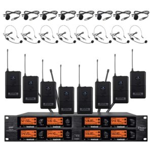 wireless microphone system pro audio 8 channel uhf 8 lavalier bodypacks 8 lapel mic 8 headsets for karaoke system meeting church speaking conference wedding party frequency b