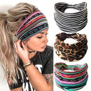 gortin boho headbands leopard hair bands knoted turban stretch twist head wraps stripe cloth for women and girls 3 pcs (boho)