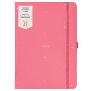 busy b perfect planner a5 week to view diary january to december 2021 - pink faux leather week to view planner with stickers & tear-out lists