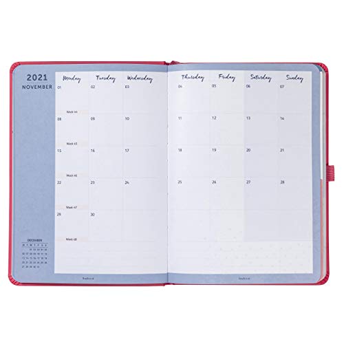 Busy B Perfect Planner A5 Week to View Diary January to December 2021 - Pink Faux Leather Week to View Planner with Stickers & Tear-Out Lists