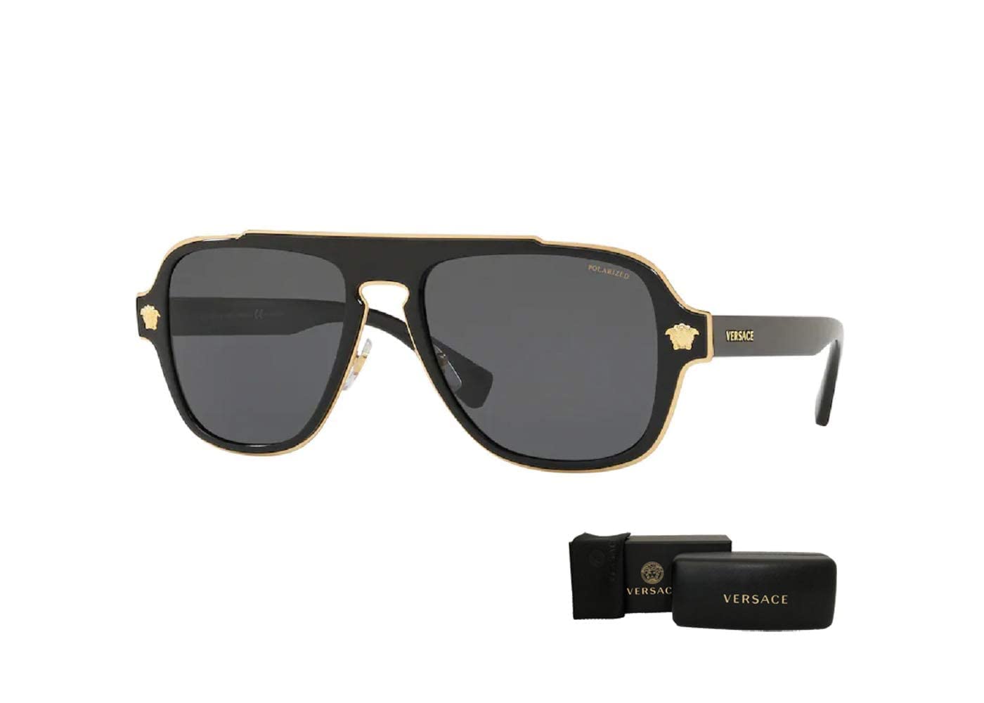 Versace VE2199 MEDUSA CHARM 100281 56M Black/Grey Polarized Square Sunglasses For Men+ BUNDLE With Designer iWear Eyewear Kit