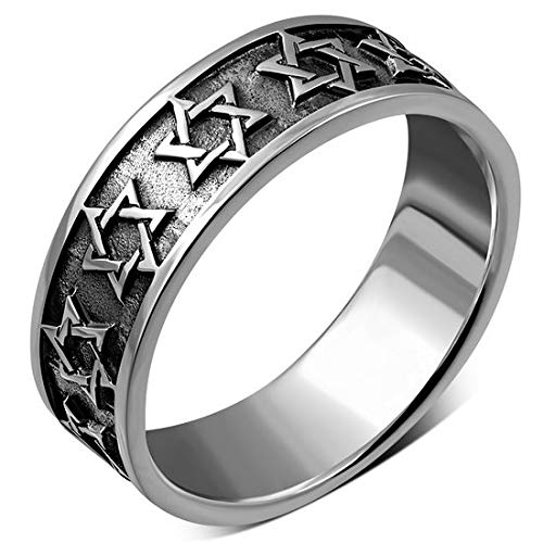 925 Sterling Silver Jewish Judaica Star of David Unisex Ring Band (9)