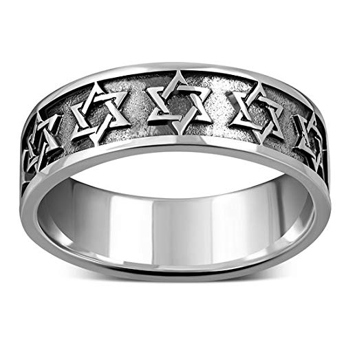 925 Sterling Silver Jewish Judaica Star of David Unisex Ring Band (9)