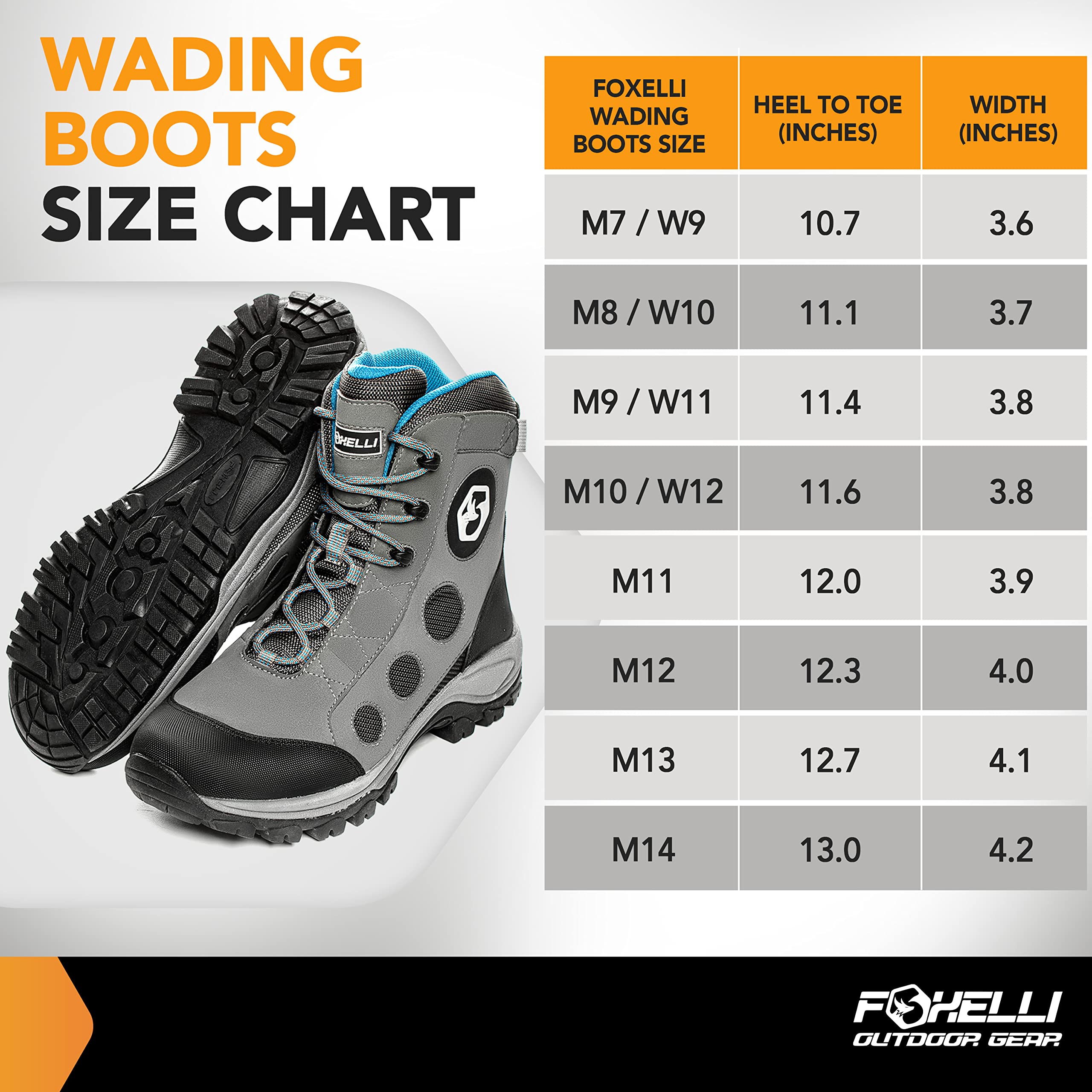 Foxelli Wading Boots – Lightweight Wading Boots for Men, Rubber Sole Wading Shoes, Fly Fishing Boots Grey