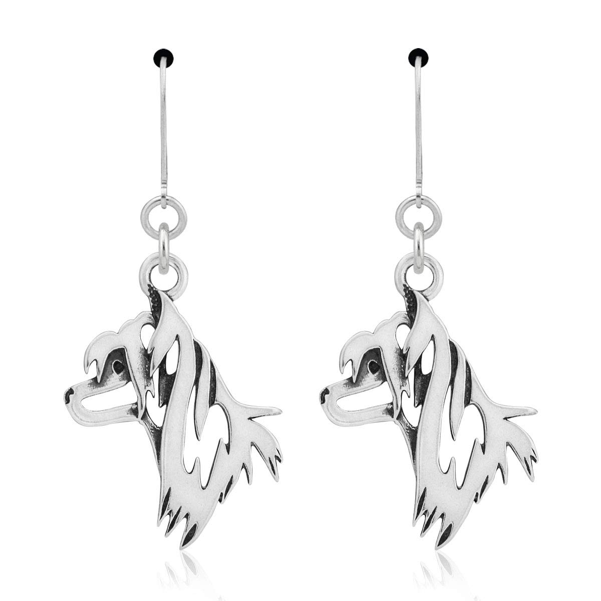 Sterling Silver Chinese Crested Earrings, Head