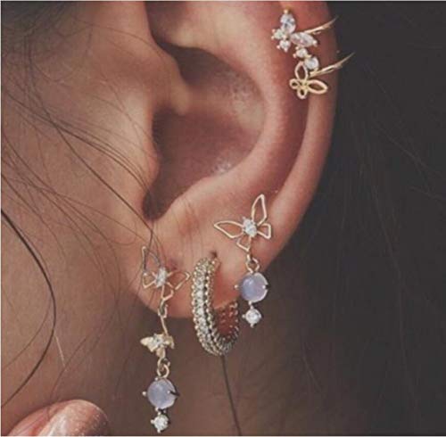 Cathercing Butterfly Earrings Set for Women Girls Butterfly Ear Cuff Earrings Huggie Small Dangle Hoops Hypoallergenic Earrings Lightweight Earrings Modern Jewelry Daily for Gift