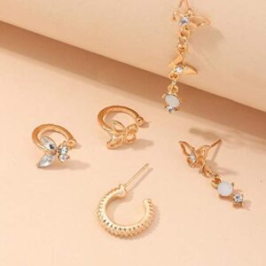 Cathercing Butterfly Earrings Set for Women Girls Butterfly Ear Cuff Earrings Huggie Small Dangle Hoops Hypoallergenic Earrings Lightweight Earrings Modern Jewelry Daily for Gift