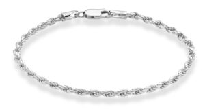 miabella 925 sterling silver italian 2mm, 3mm diamond-cut braided rope chain anklet ankle bracelet for women, made in italy (3mm, length 10 inches)