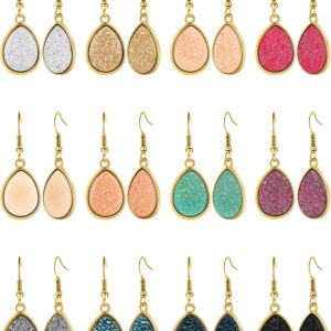 12 Pairs Faux Druzy Drop Earrings Crystal Pendant Dangle Earrings Multicolor Stainless Steel Earrings for Women