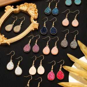 12 Pairs Faux Druzy Drop Earrings Crystal Pendant Dangle Earrings Multicolor Stainless Steel Earrings for Women