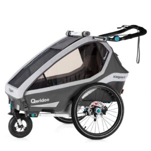 qeridoo kidgoo1 sport 2020 child bike trailer for toddlers, single seater, kids, 3-in-1 cover, 5-point seat belt, adjustable height (grey)