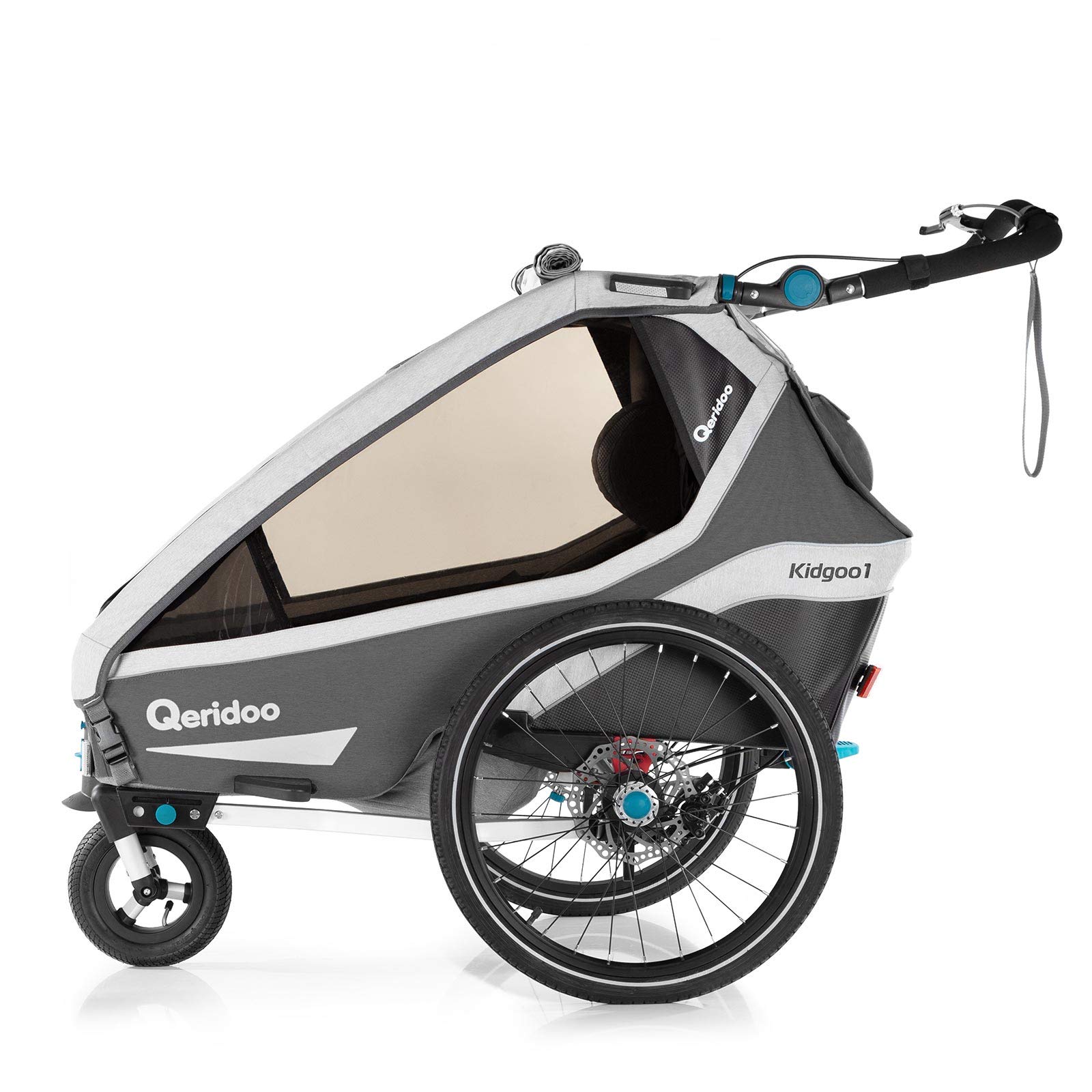 Qeridoo Kidgoo1 Sport 2020 Child Bike Trailer for Toddlers, Single Seater, Kids, 3-in-1 Cover, 5-Point Seat Belt, Adjustable Height (Grey)