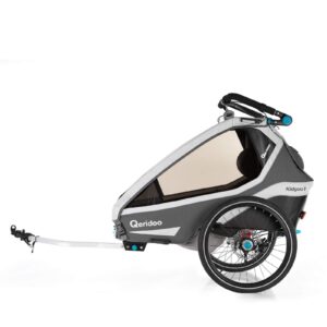 Qeridoo Kidgoo1 Sport 2020 Child Bike Trailer for Toddlers, Single Seater, Kids, 3-in-1 Cover, 5-Point Seat Belt, Adjustable Height (Grey)