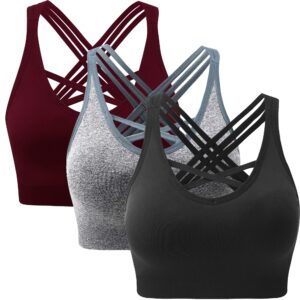 angool strappy sports bras for women - medium support wirefree yoga bra activewear 3 pack