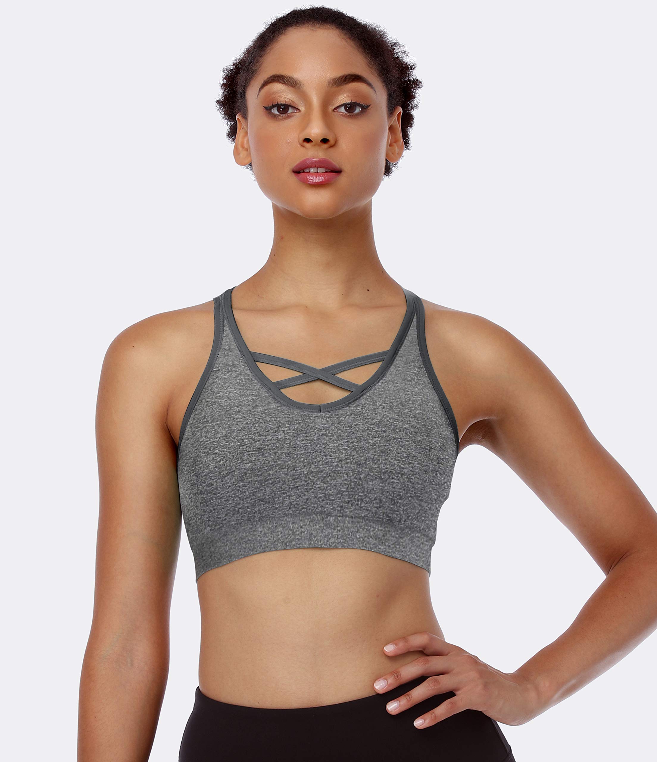 ANGOOL Strappy Sports Bras for Women - Medium Support Wirefree Yoga Bra Activewear 3 Pack