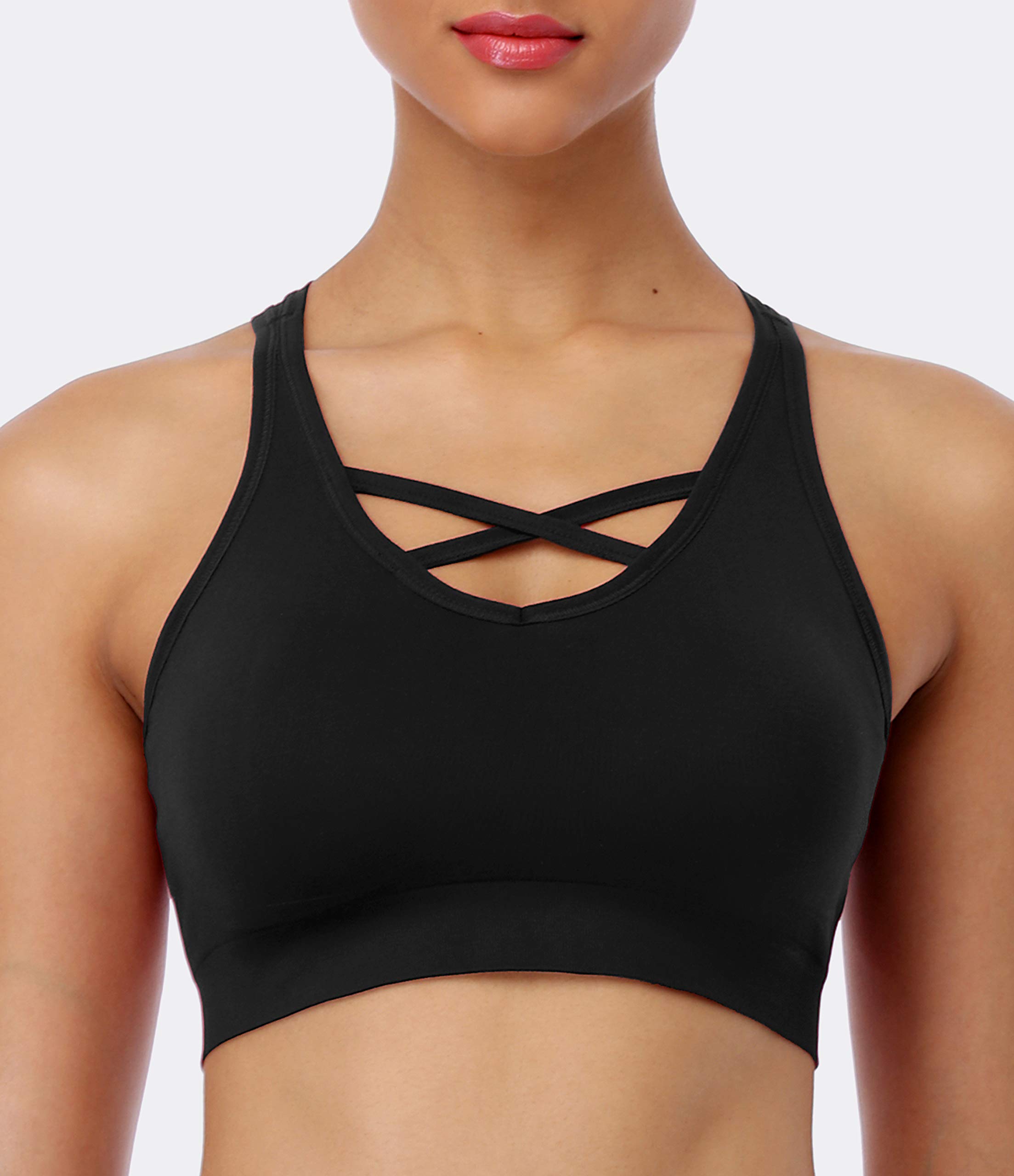 ANGOOL Strappy Sports Bras for Women - Medium Support Wirefree Yoga Bra Activewear 3 Pack