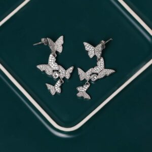 AOBOCO Dancing Butterflies Earrings Sterling Silver Dangle Drop Earrings with Crystal from Austria, Hypoallergenic Anniversary Birthday Butterfly Jewelry Gifts for Women Girlfriend Daughter Wife Mom