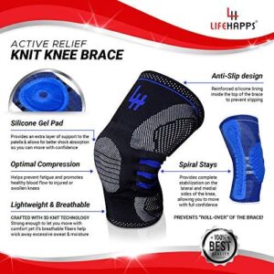 Active Relief Knee Brace by Lifehapps - Patella Knee Support Compression Sleeve with Side Stabilizers for Arthritis Joint Pain, Meniscus Tears, ACL, MCL Injuries, Exercise, Running (3XL, Black)